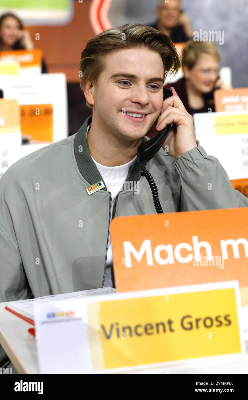 Vincent Gross beim 29. RTL-Spendenmarathon 2024 im Studio 8 der EMG Studios. Hürth, 22.11.2024 ...