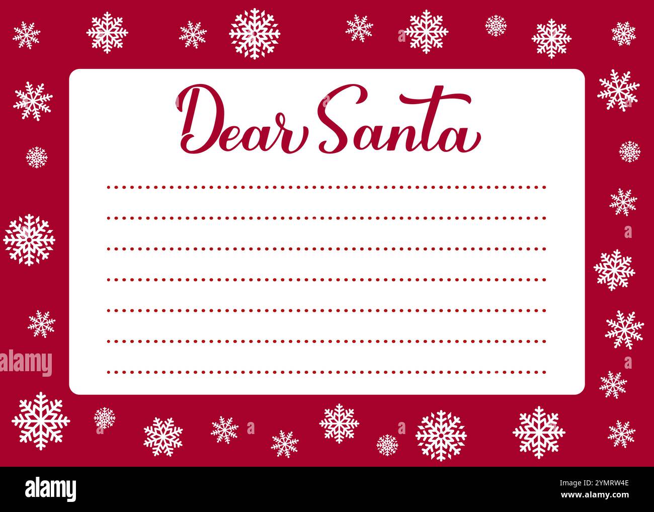 Christmas wish list card. Dear Santa calligraphy hand lettering on red ...