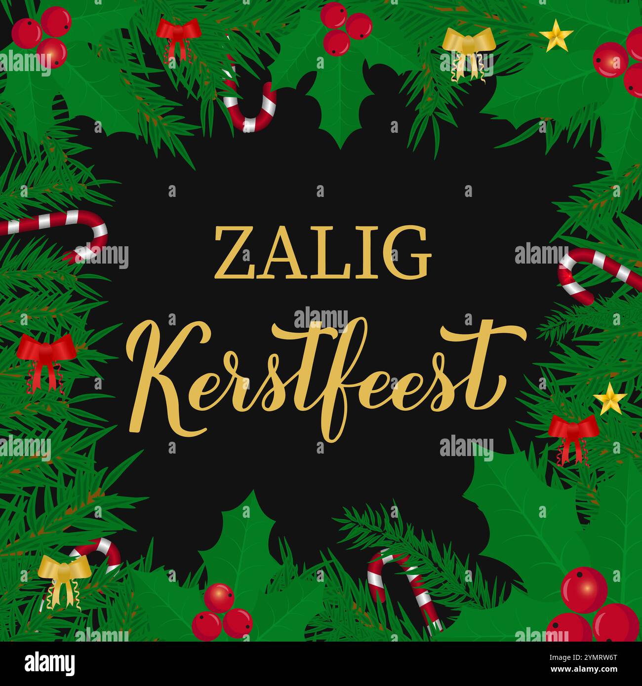 Zalig Kerstfeest calligraphy hand lettering with fir tree branches ...
