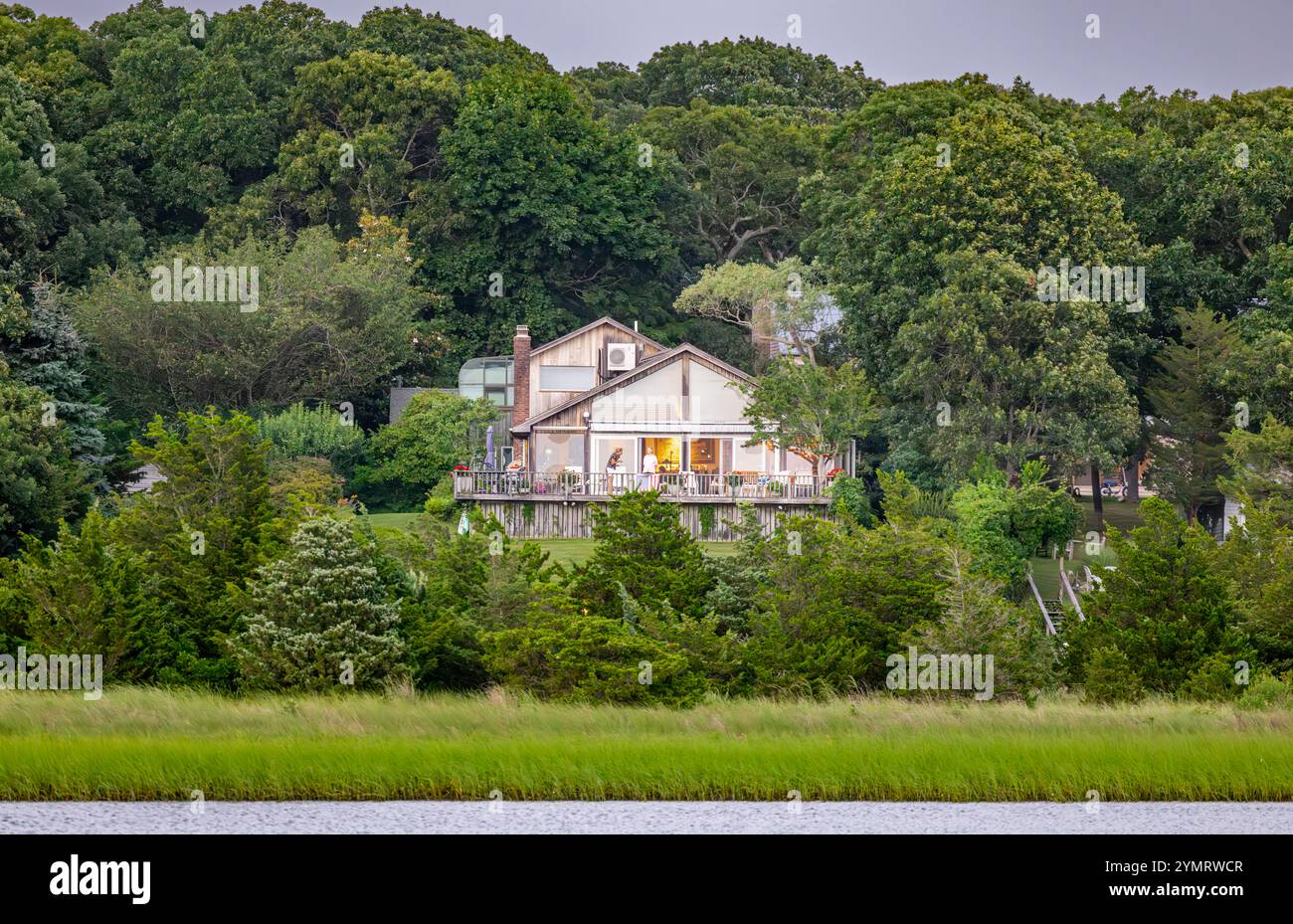 large water front home on three mile harbor Stock Photo - Alamy
