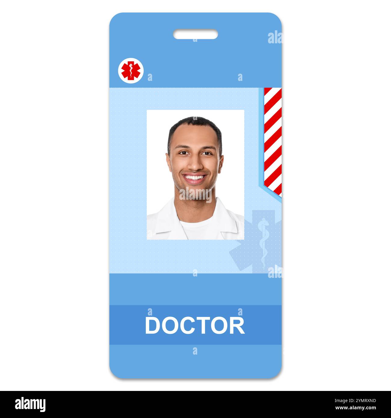 Doctor's badge with photo of man on white background Stock Photo - Alamy