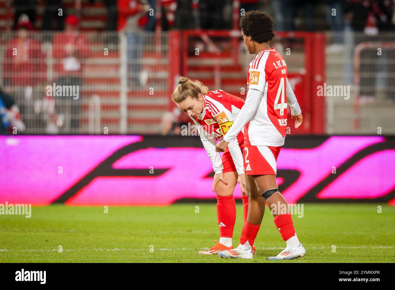 Berlin, Germany. 22nd, November 2024. Lisa Heiseler (7) and Naika Reissner (42) of Union Berlin ...