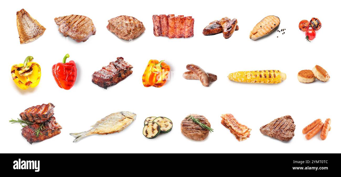 Collection of fried food on white background Stock Photo - Alamy