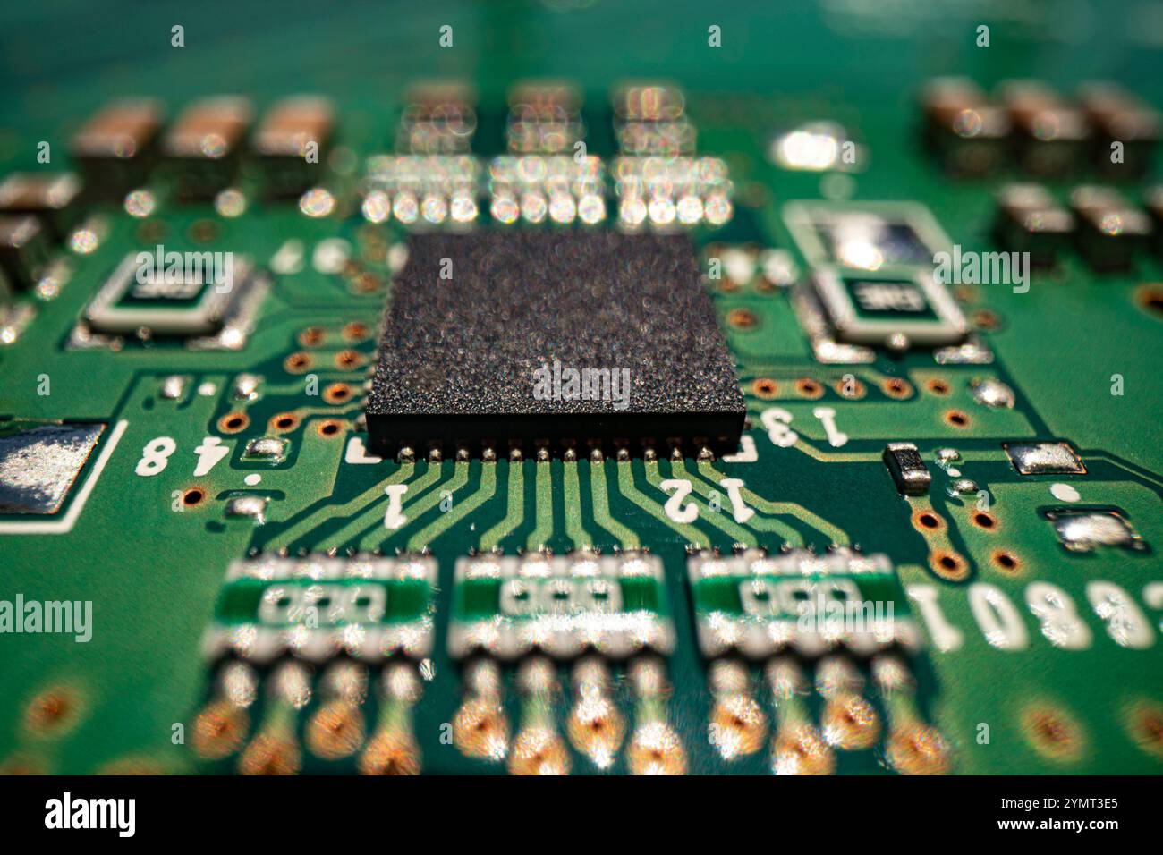 Motherboard closeup. CPU electrons. Circuit board with electrons. Electronic circuit board close ...