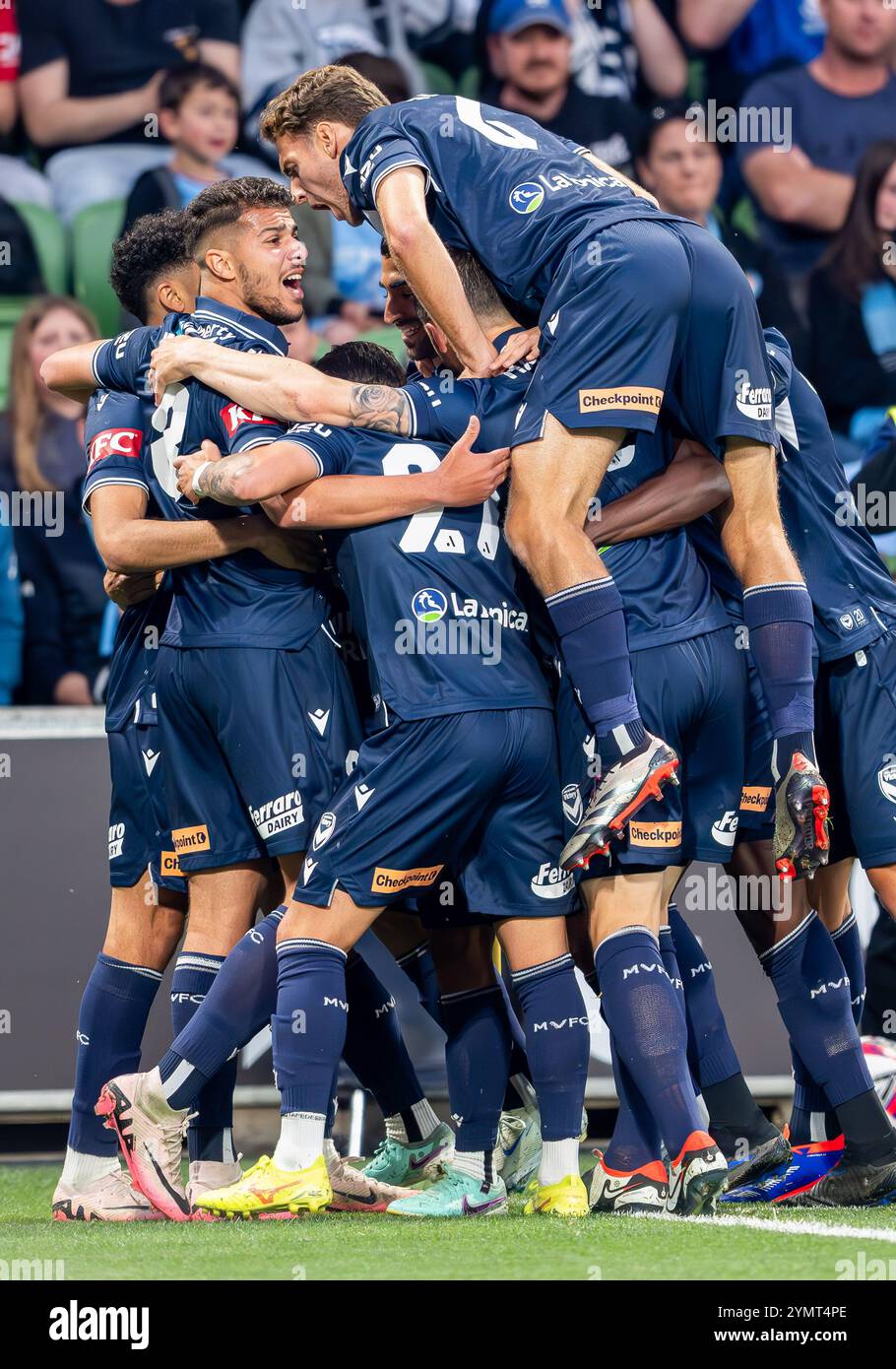 Melbourne Victory celebrating a goal during the Men A-League 2024/25 ...