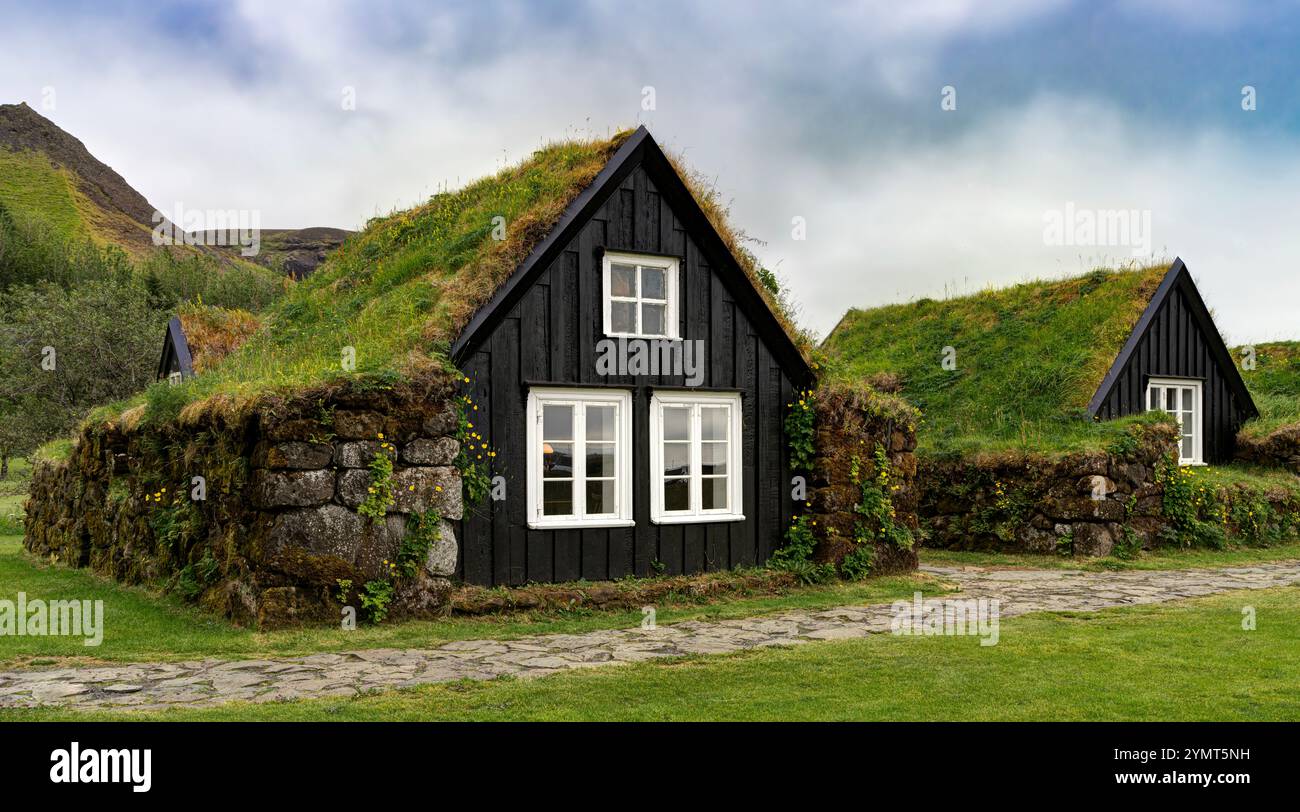Turf Farmhouse at Skogar Open Air Museum (Skógasafn). Skógar, Iceland ...