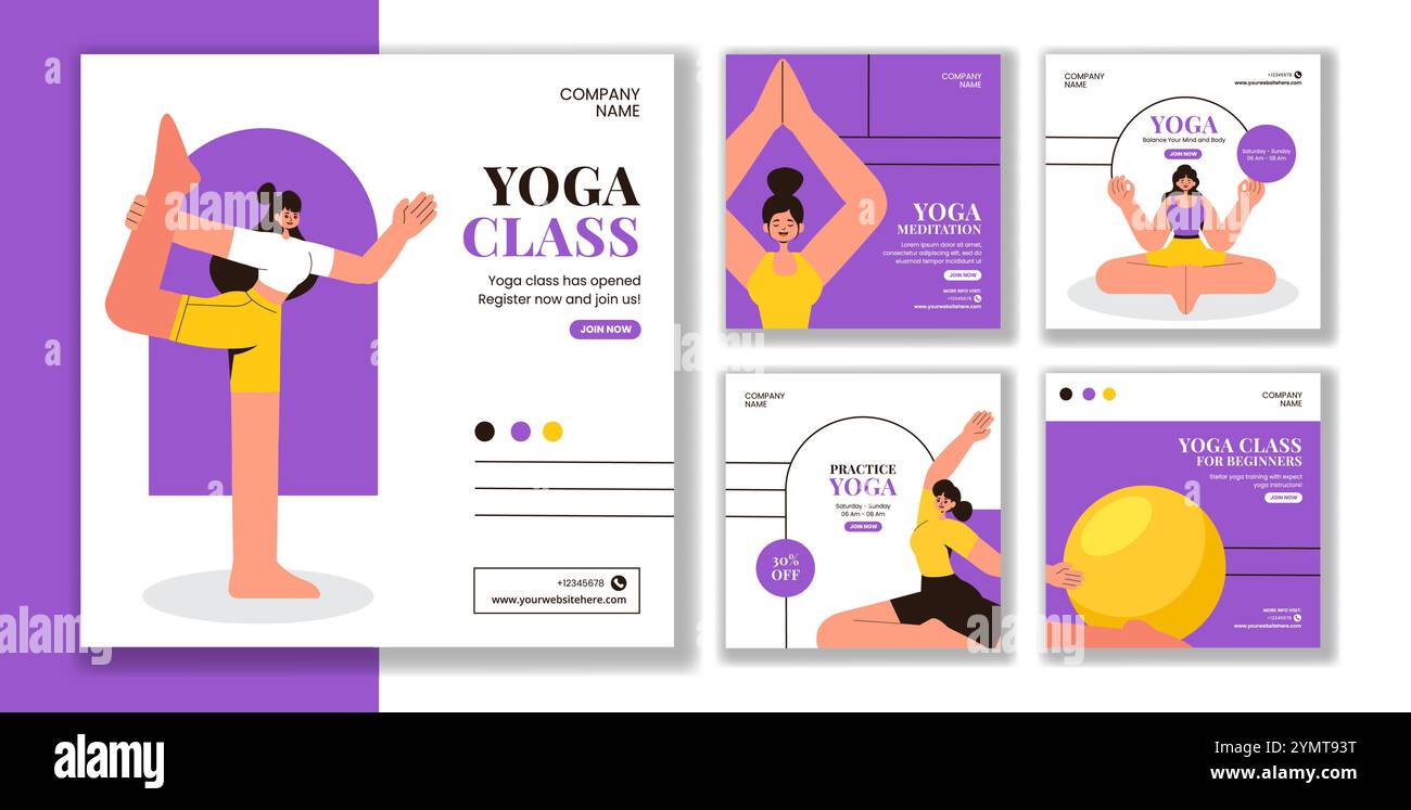 Relaxation and Mindfulness Yoga Post Flat Cartoon Style Illustration ...