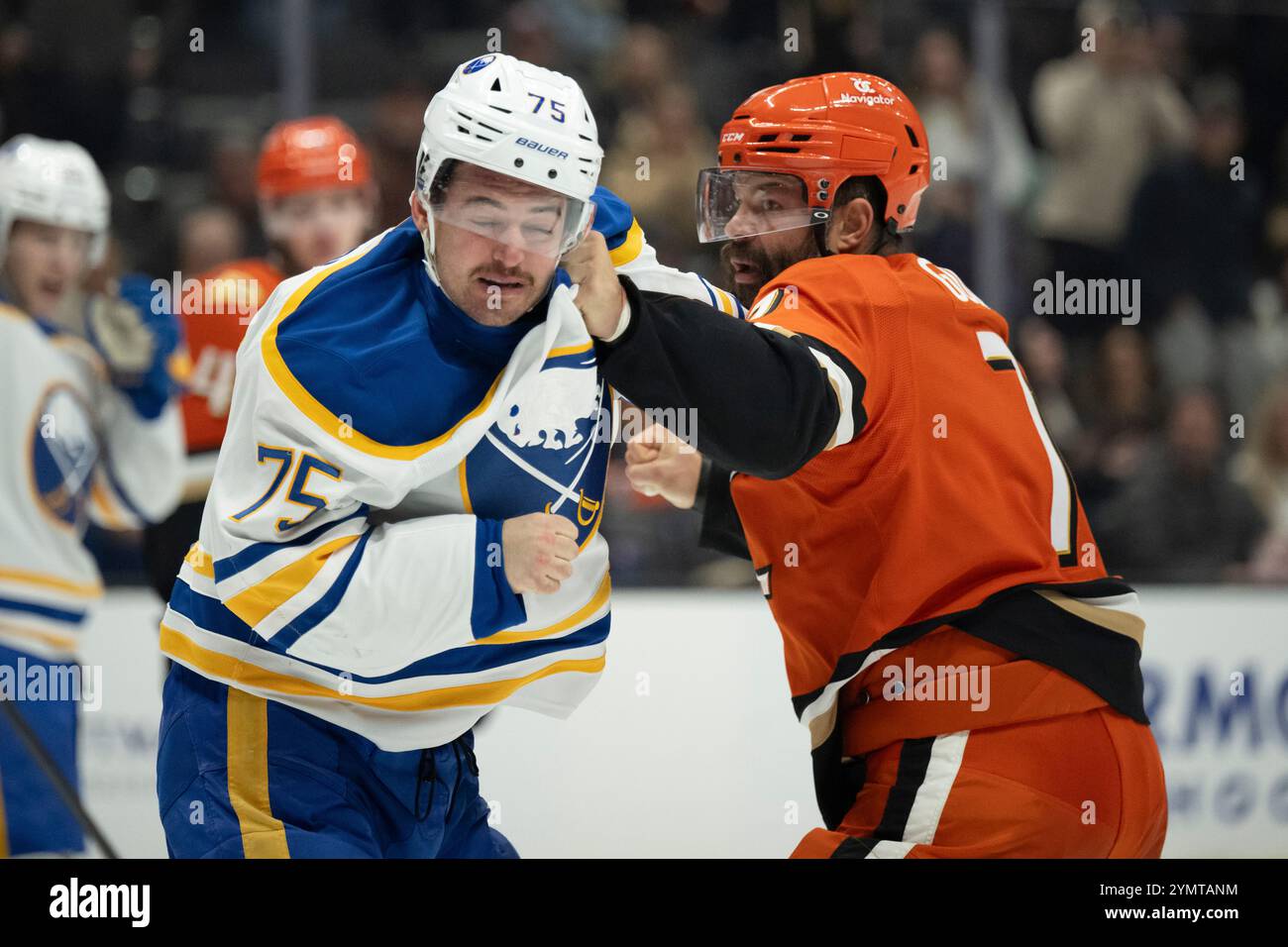 Anaheim Ducks defenseman Radko Gudas (7) and Buffalo Sabres defenseman ...