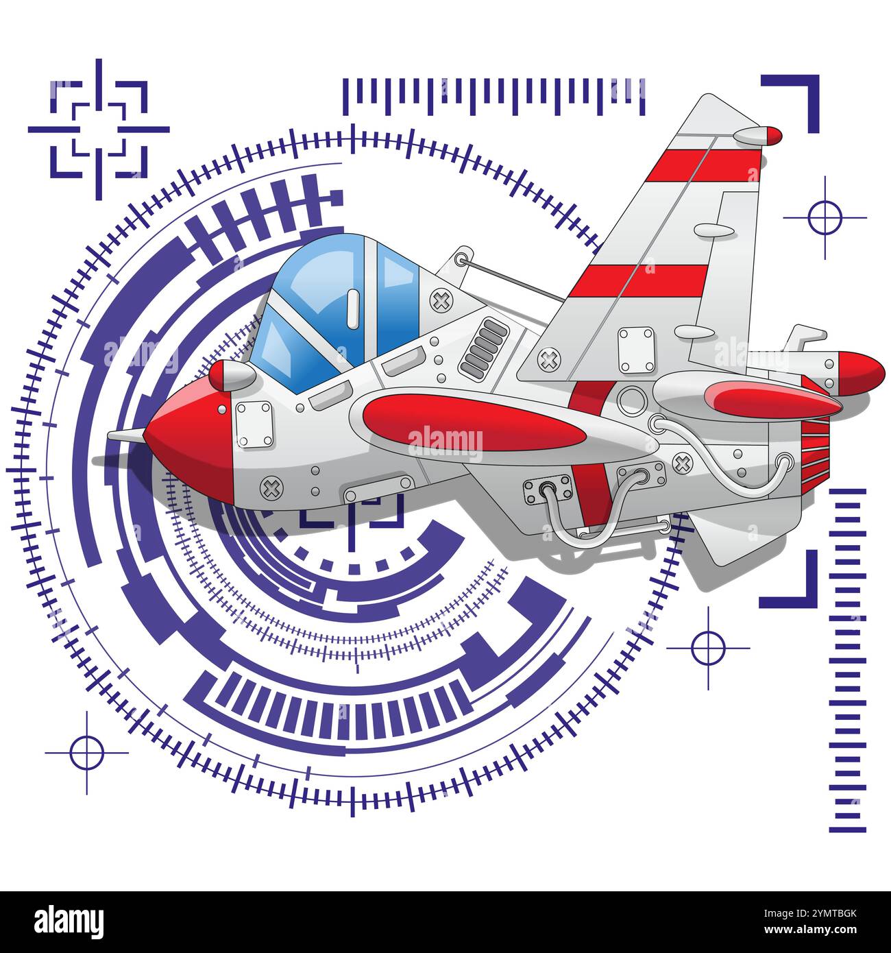 Military aircraft on a technological background. Side view. Isolated on ...