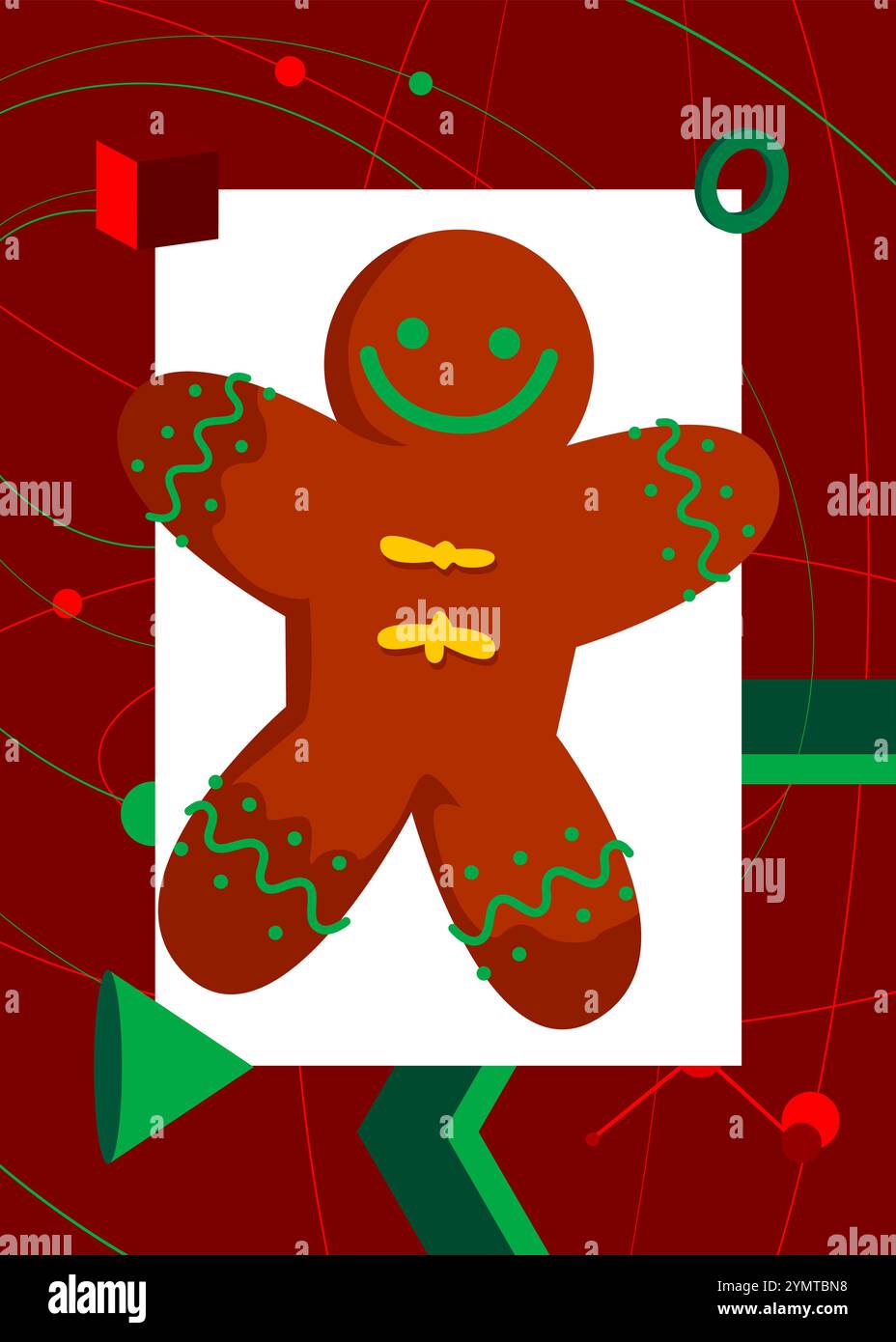 Gingerbread Man Christmas Cookie geometrical graphic retro theme ...