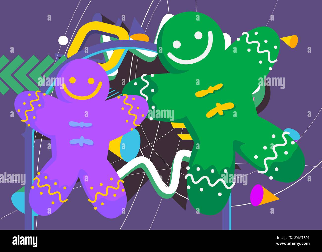 Gingerbread Man Christmas Cookie geometrical graphic retro theme ...