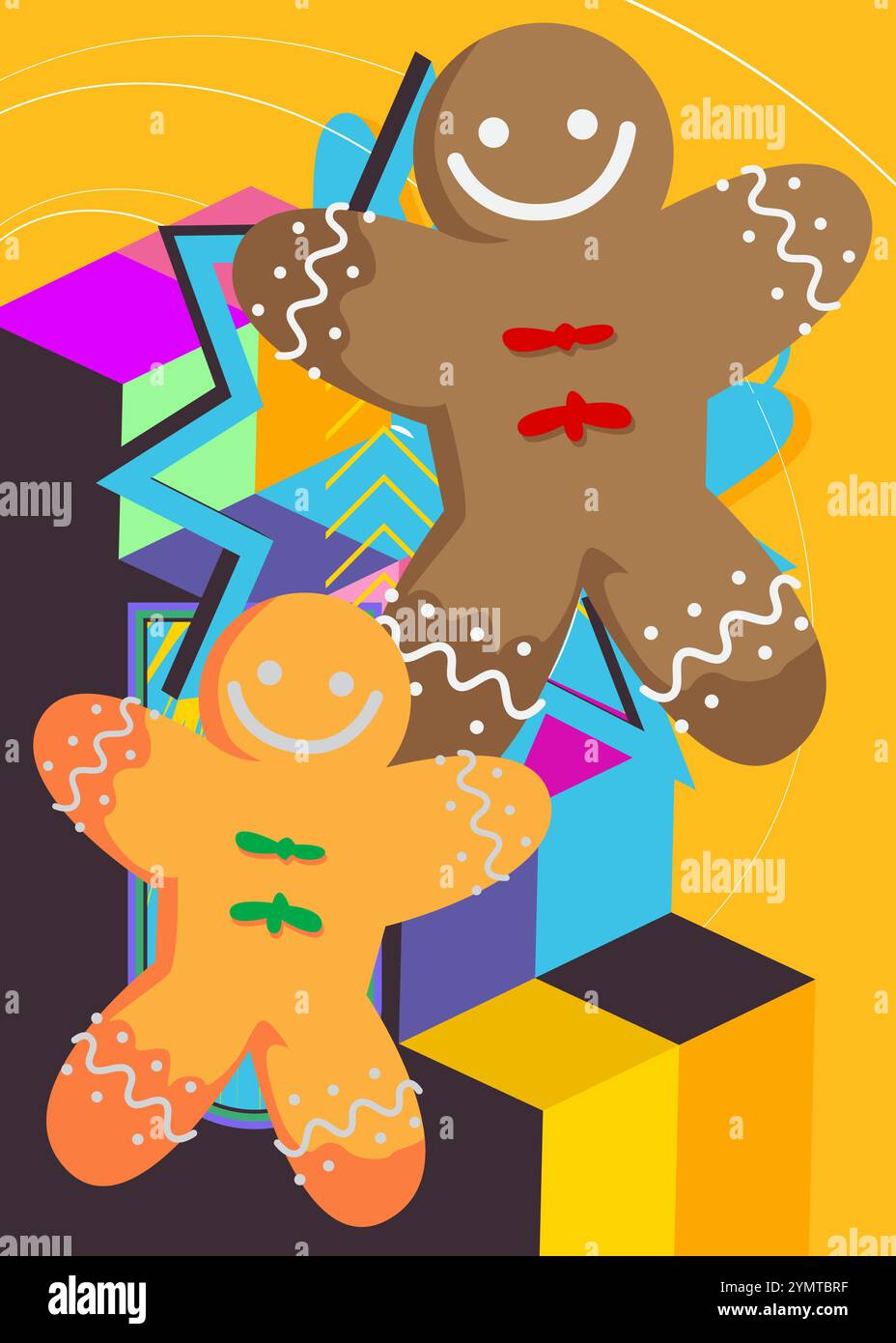 Gingerbread Man Christmas Cookie geometrical graphic retro theme ...