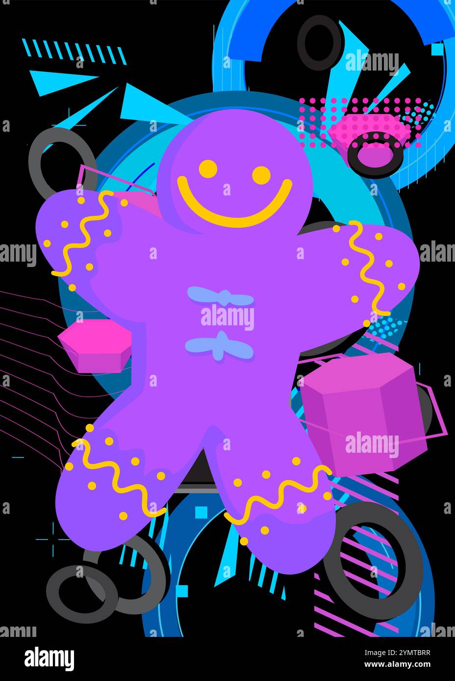 Gingerbread Man Christmas Cookie geometrical graphic retro theme ...