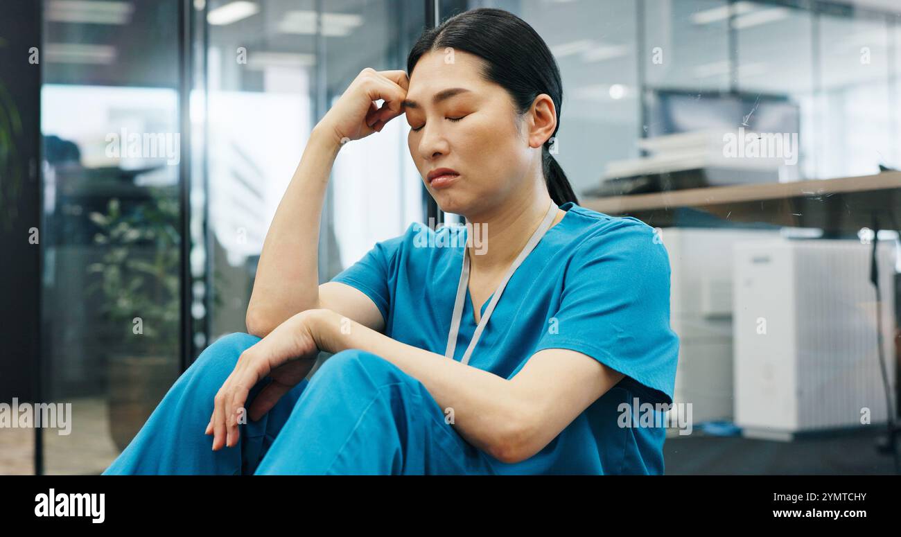 Japanese, woman and nurse with depression in hospital for healthcare ...