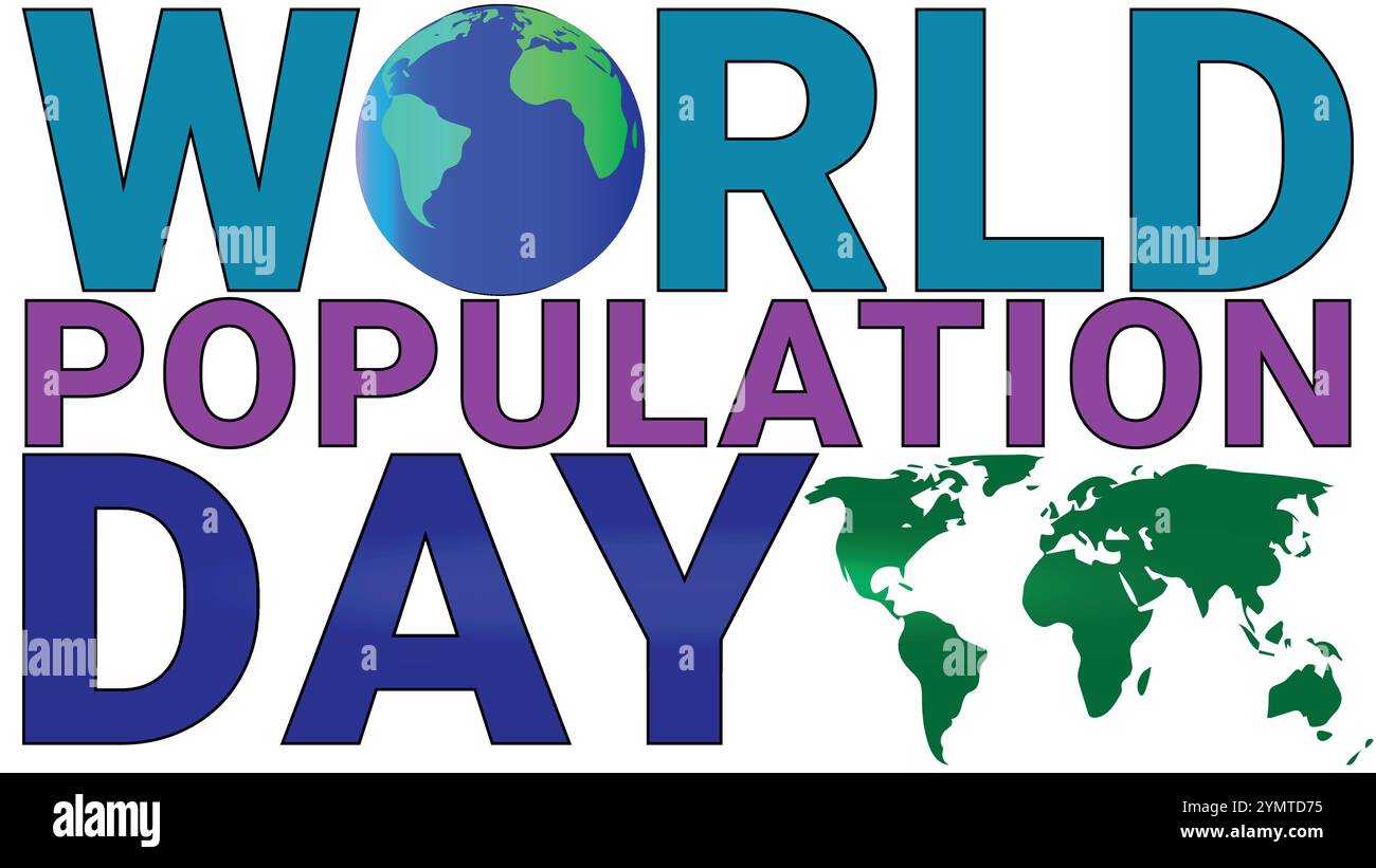 World Population Day with Blue Green World Planet, Colorful Text and ...