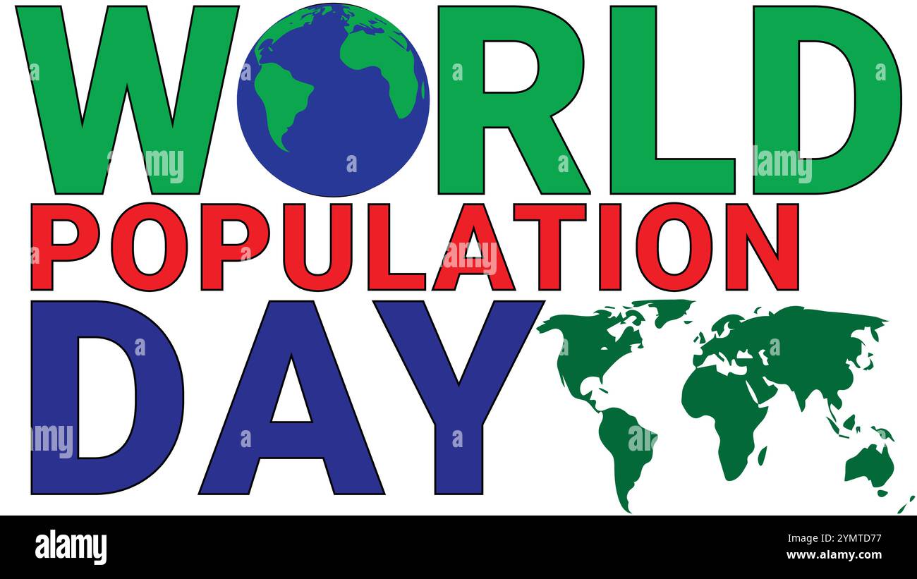 World Population Day with Blue Green World Planet and Map isolated on ...