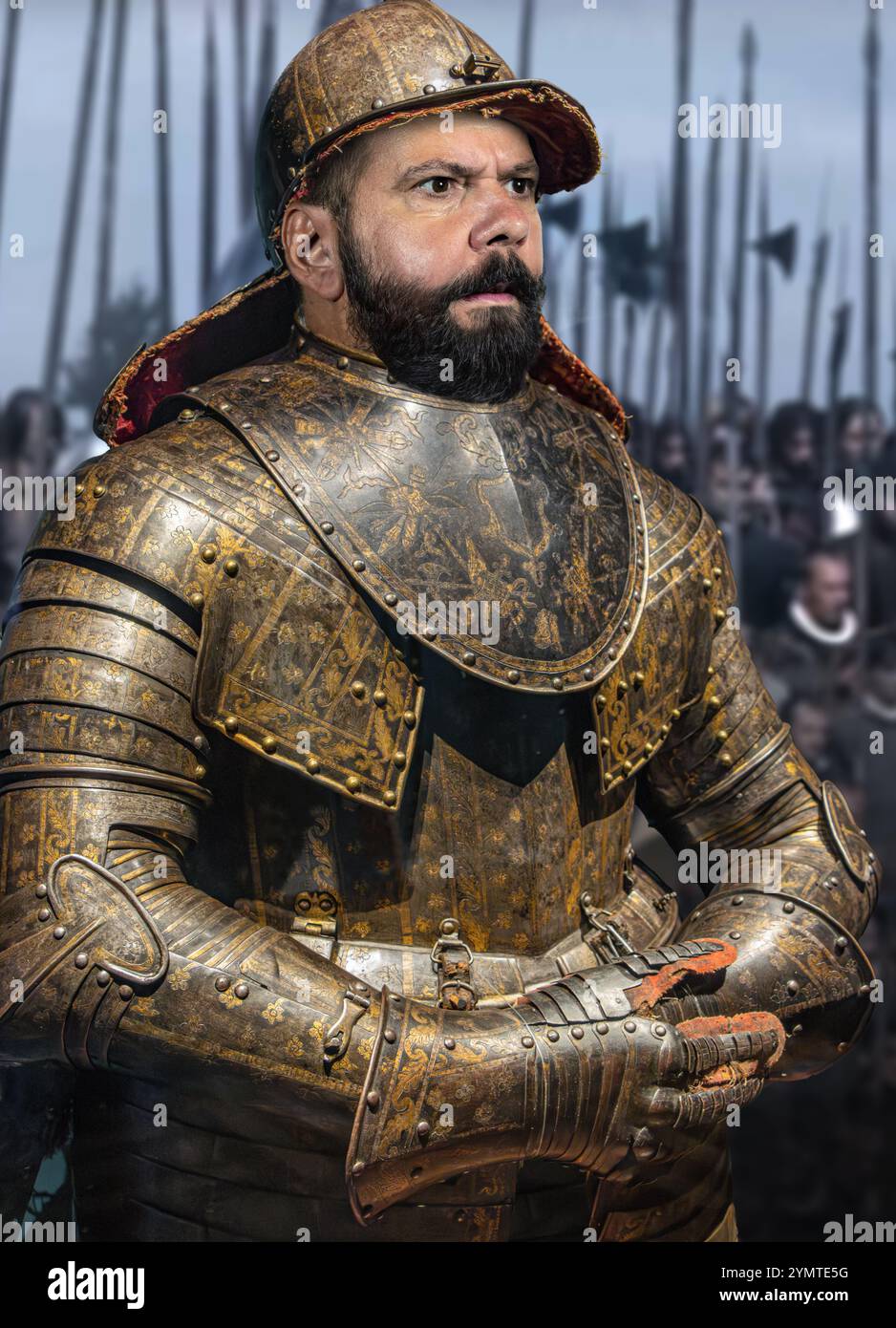 Cavalry Commander weared in Half-Armour is standing with soldiers at ...