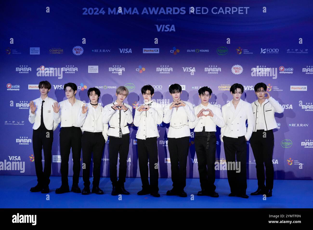 Members of South Korean K-Pop boy band ZEROBASEONE arrive for the red ...
