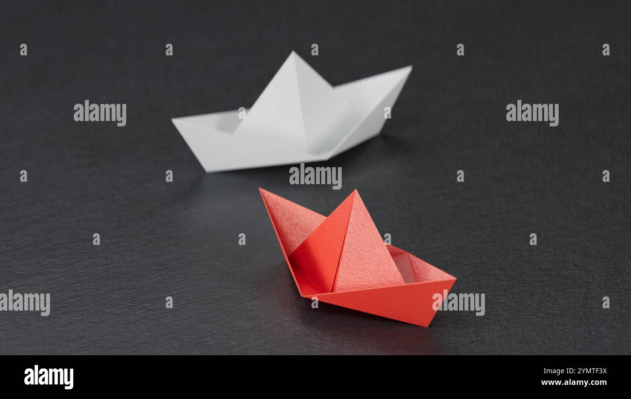 Minimalist stile red paper ship show direction for white ones. Leader ...