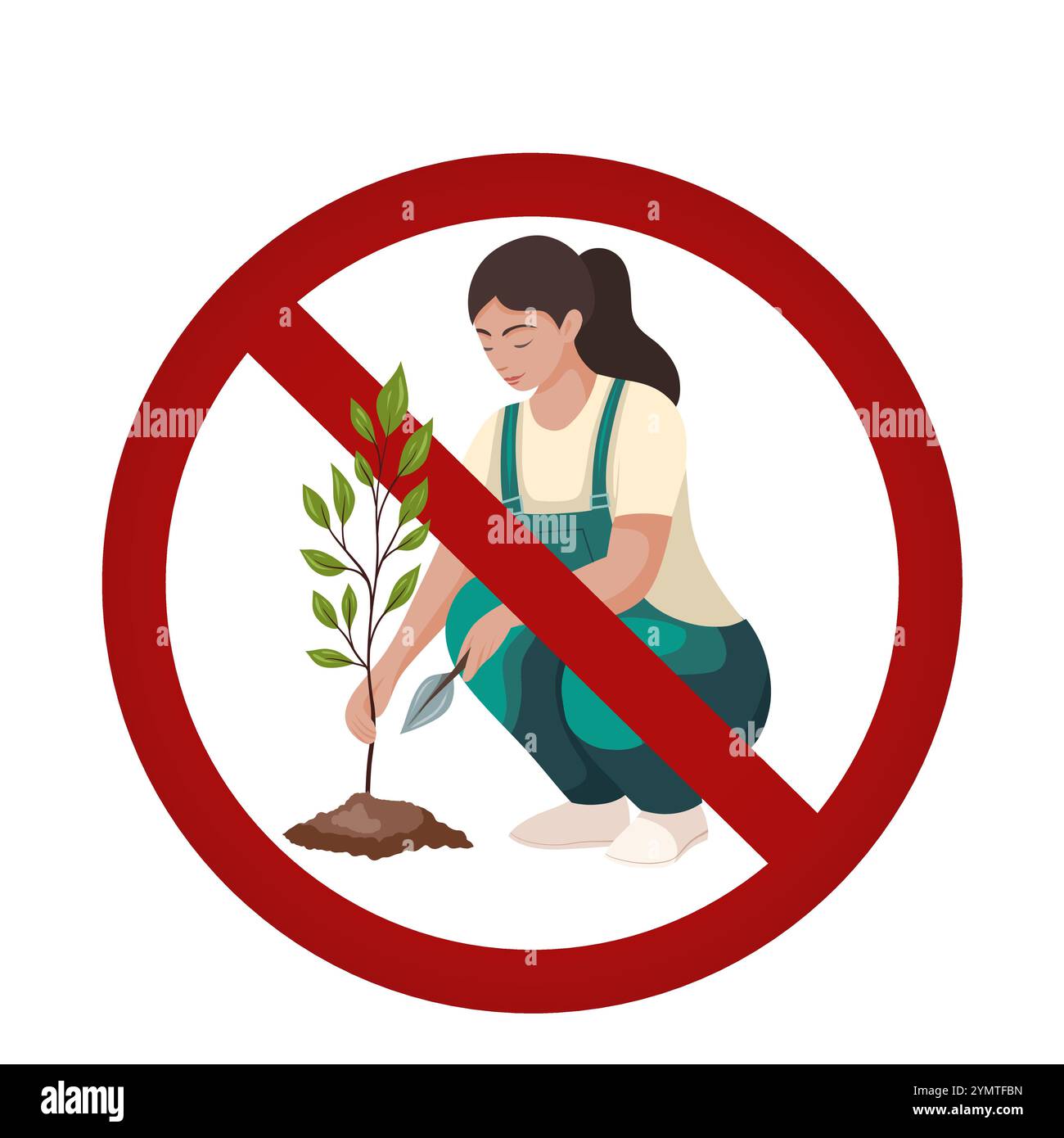 Vector prohibition sign with a woman planting a tree isolated from the ...
