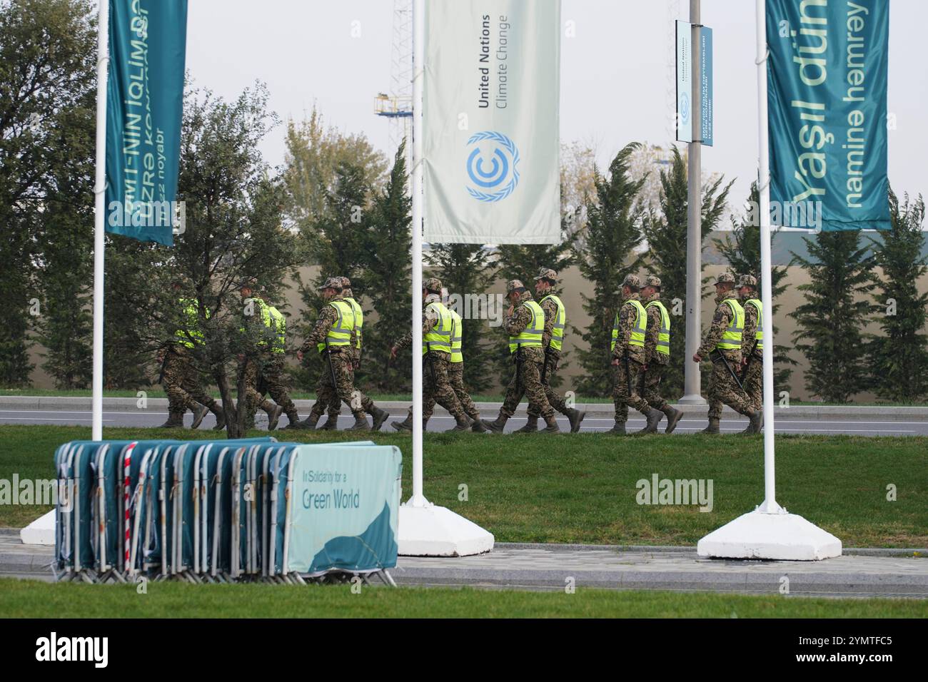 Security patrols outside the venue for the COP29 U.N. Climate Summit ...