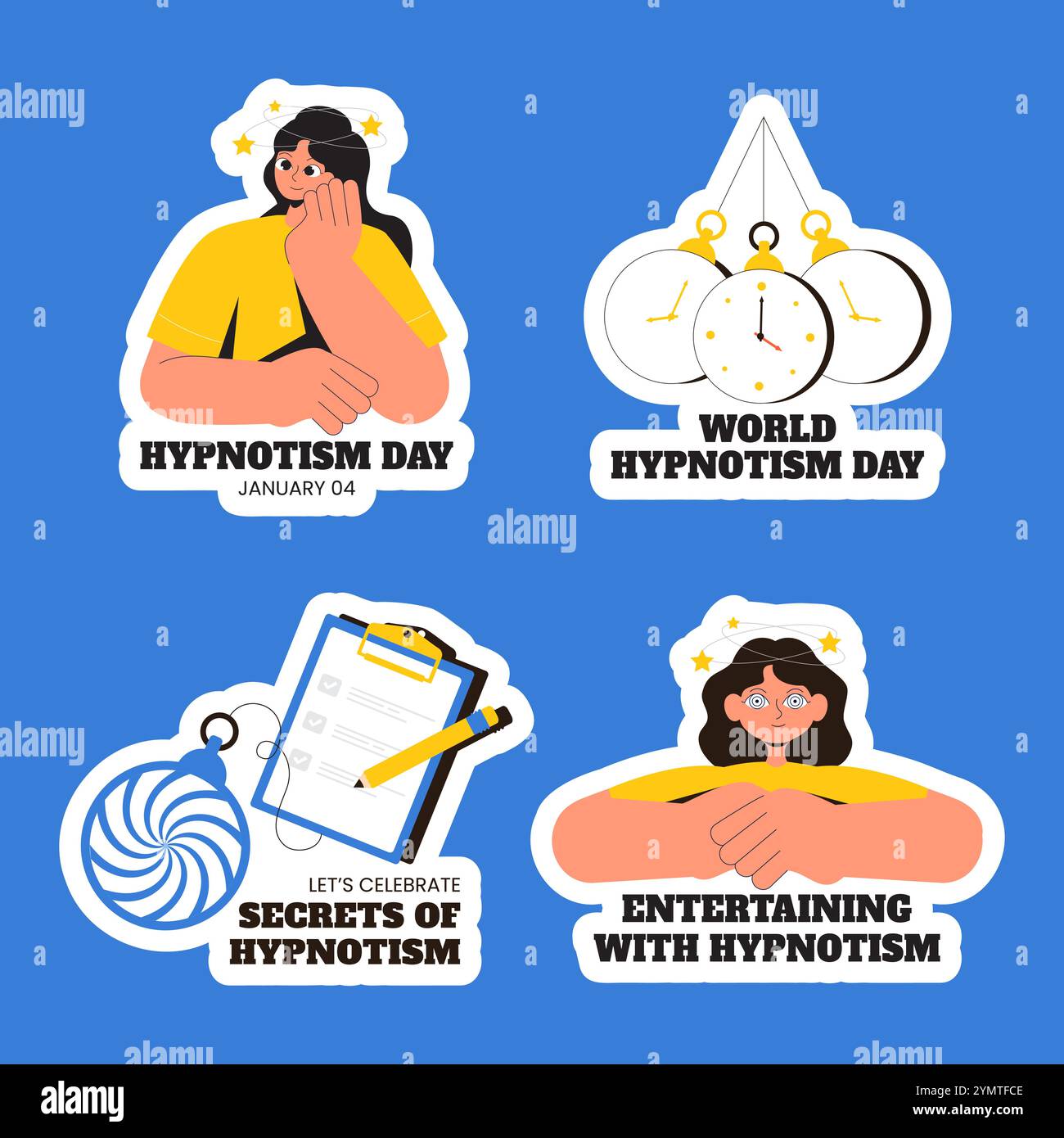 Cartoon Illustration for Hypnotism Day Social Media Templates Label ...