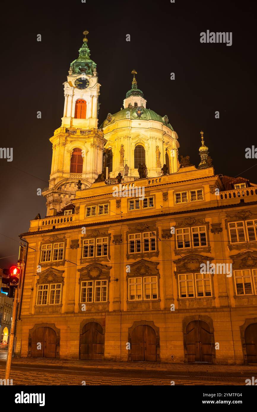 Stunning St. Nicholas Church illuminated at night in the Unesco city of ...