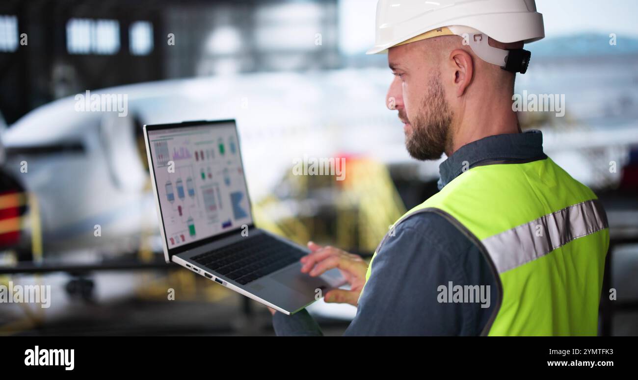 Aircraft Maintenance And Repair At Airport. Engine Check Service Stock ...