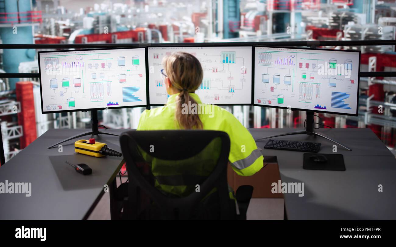 Industrial Data Automation System On Computer. Engineer Operator Stock ...