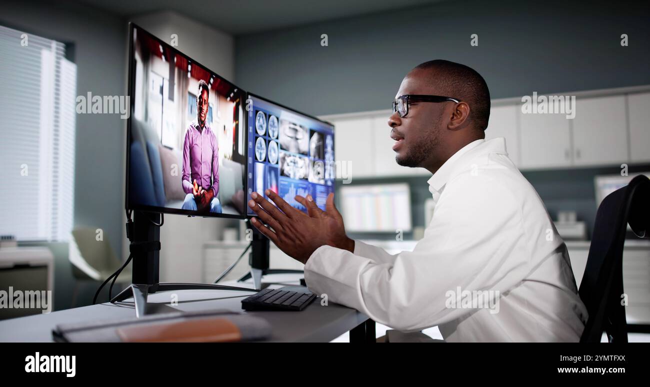 Doctor In Online Video Conference. Medical Webinar On Computer Stock ...