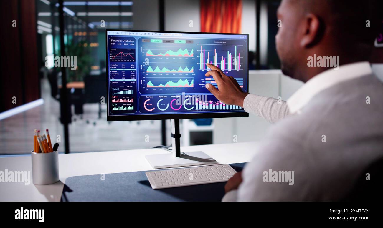 Data Analytics Dashboard In Office. Financial Analyst Using Computer ...