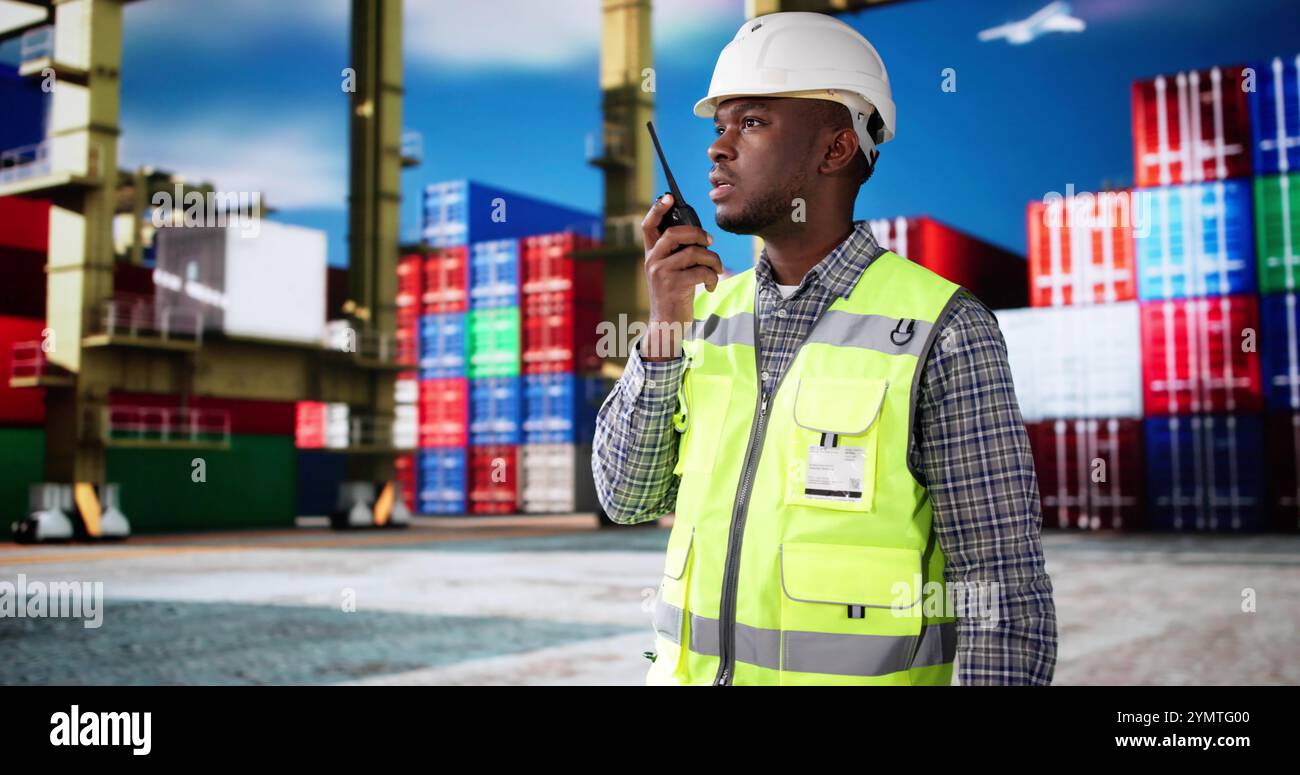 Freight Ship Container Port. Cargo Export Worker Stock Photo - Alamy