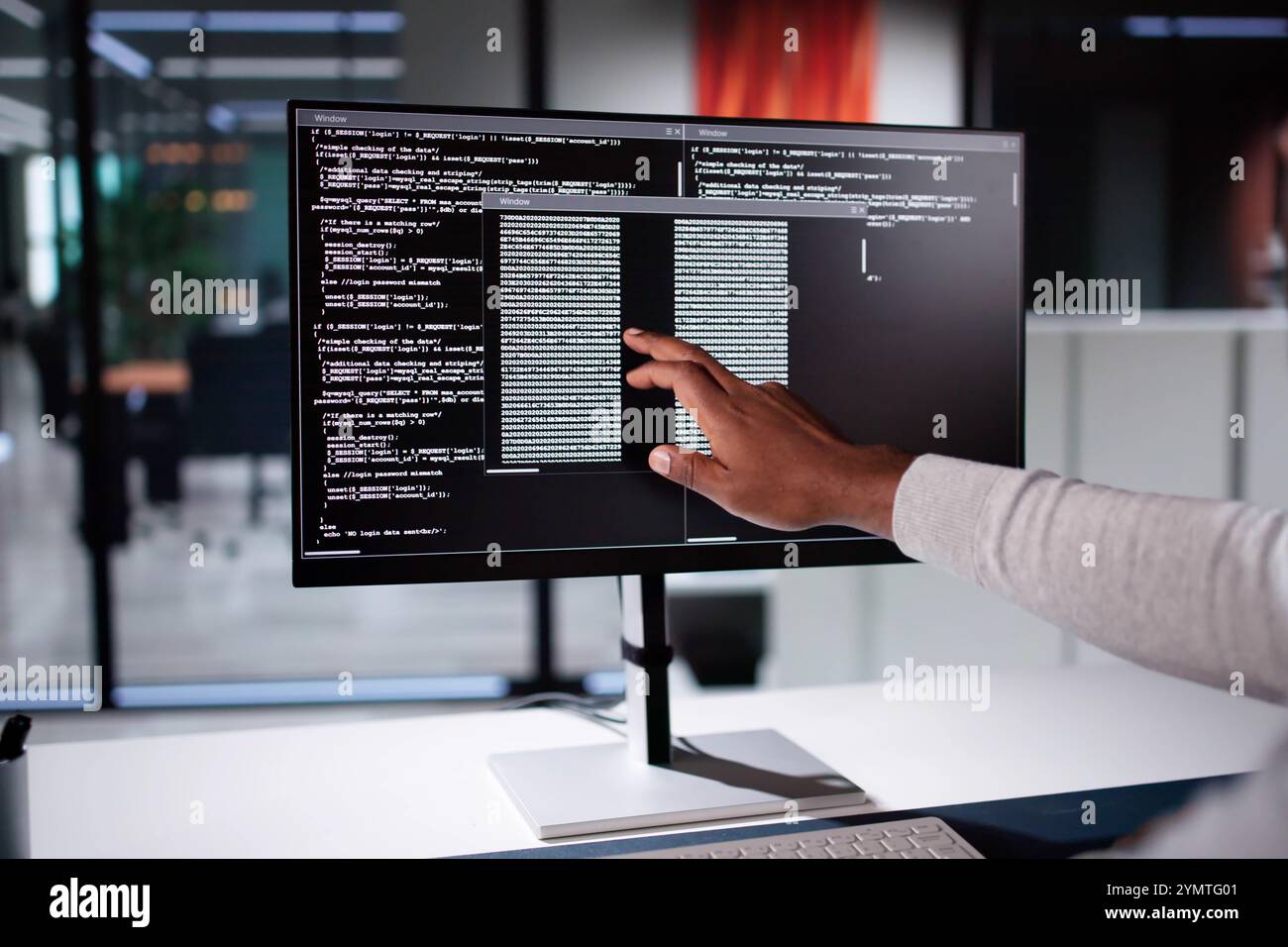 African American Coder Using Computer At Desk. Web Developer Stock Photo - Alamy