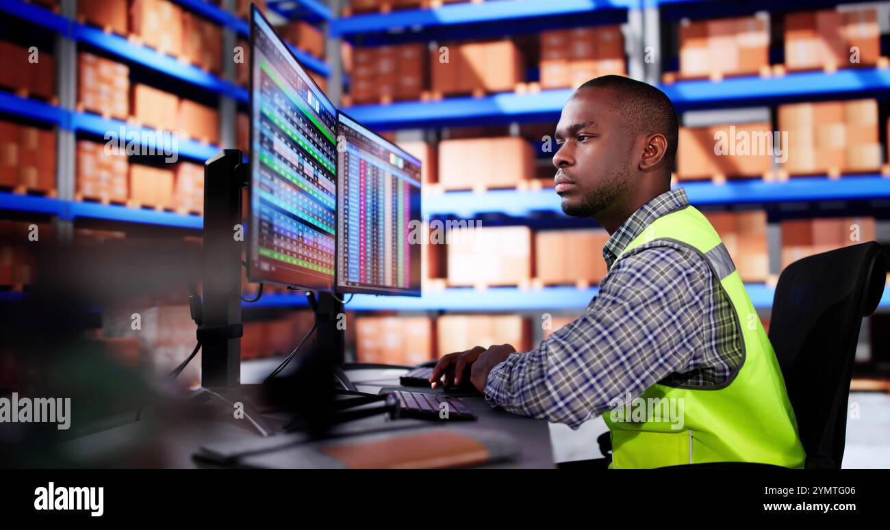 Warehouse Inventory Management On Computer. Staff In Office Stock Photo ...