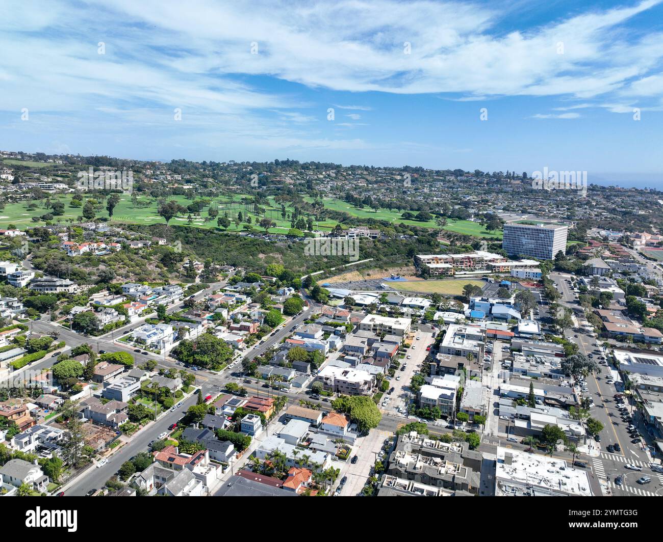 Aerial view over La Jolla hills with big villas, San Diego, California ...