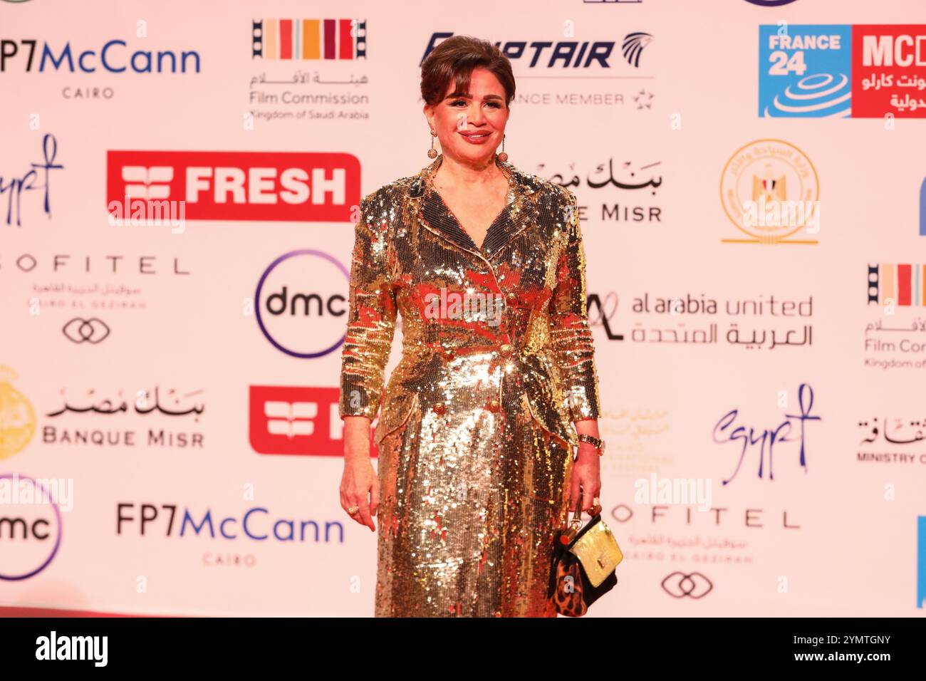 Cairo, Egypt. 22nd Nov, 2024. Movie star Alham Shahen is on the red ...