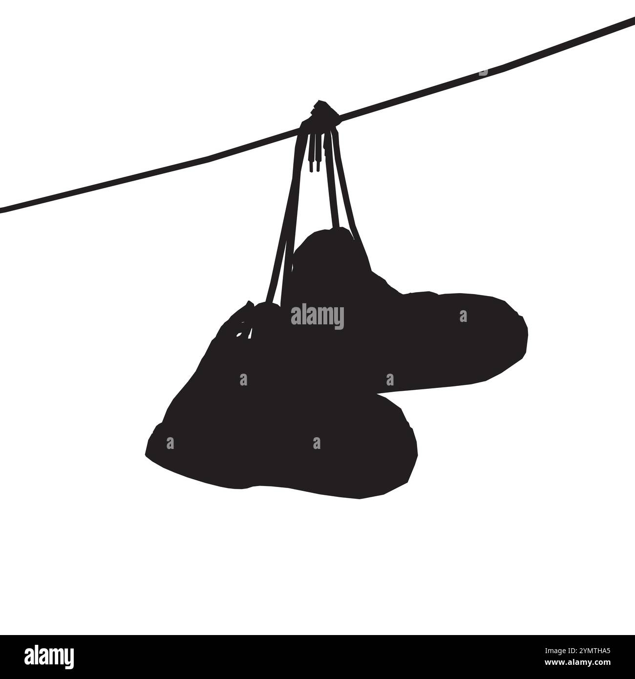Silhouette Sneakers hanging from a rope on the white background. Vector ...