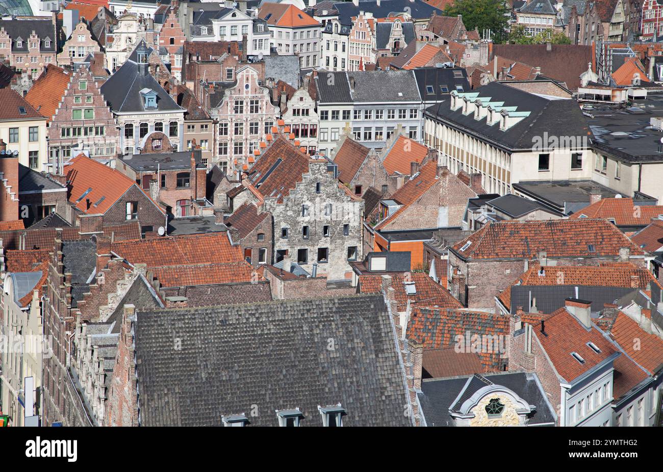 Bird's eye view of the rooftops of Ghent city, Belgium Stock Photo - Alamy