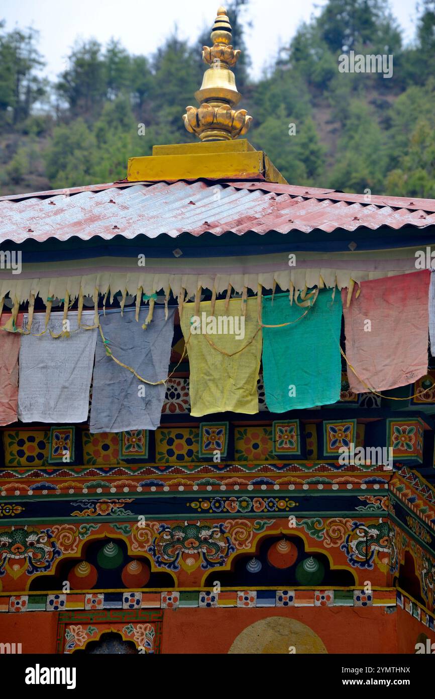 Partial view of a small temple near Tiger's Nest, Paro, Bhutan Stock ...