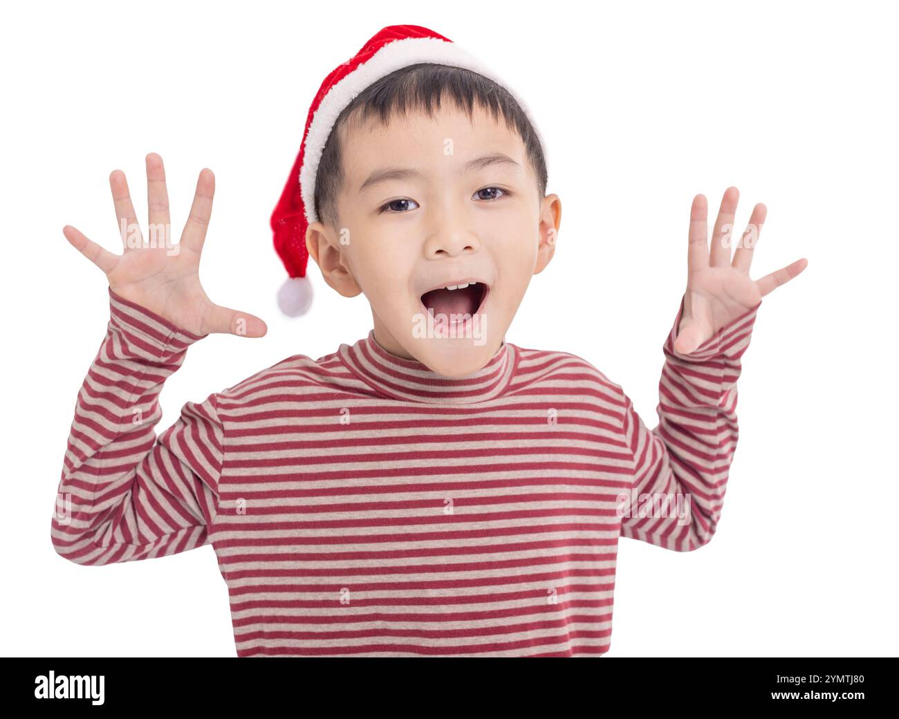 Suprised asian Kid Dressed as Santa isolated on white Stock Photo - Alamy