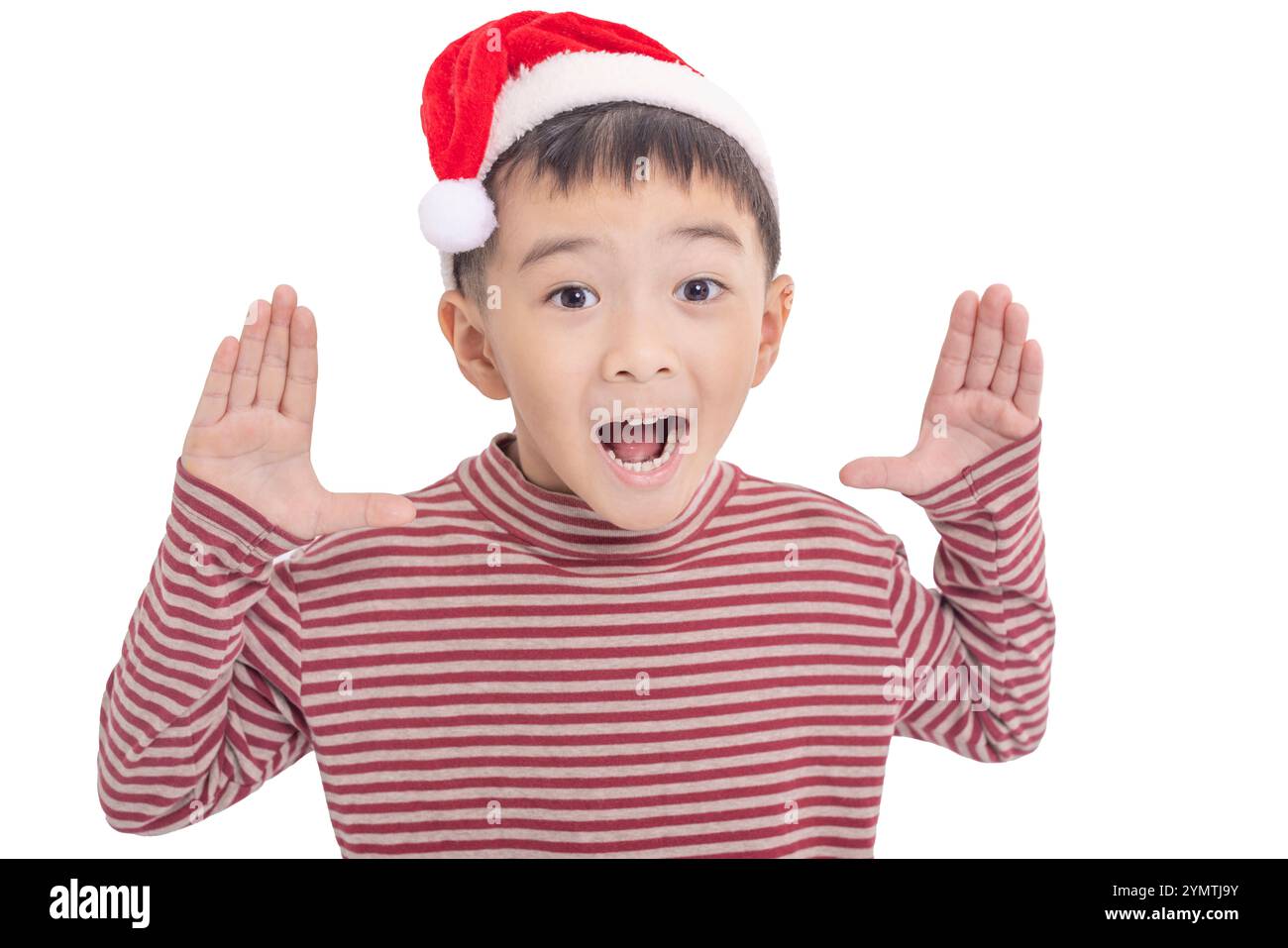 Suprised asian Kid Dressed as Santa isolated on white Stock Photo - Alamy