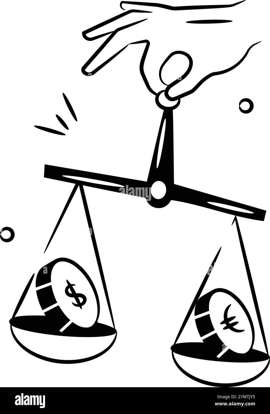 Hand holding balance scale with dollar and euro coin in it concept icon ...