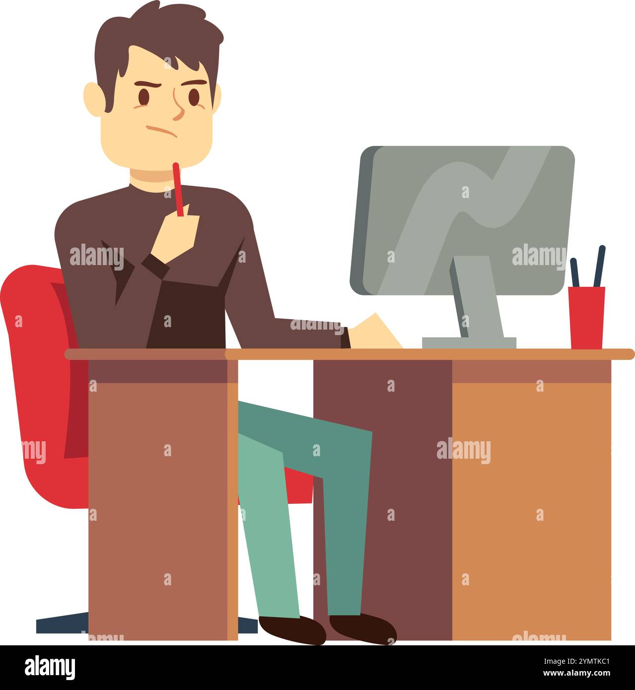 Office worker thinking. Corporate employee cartoon character Stock ...