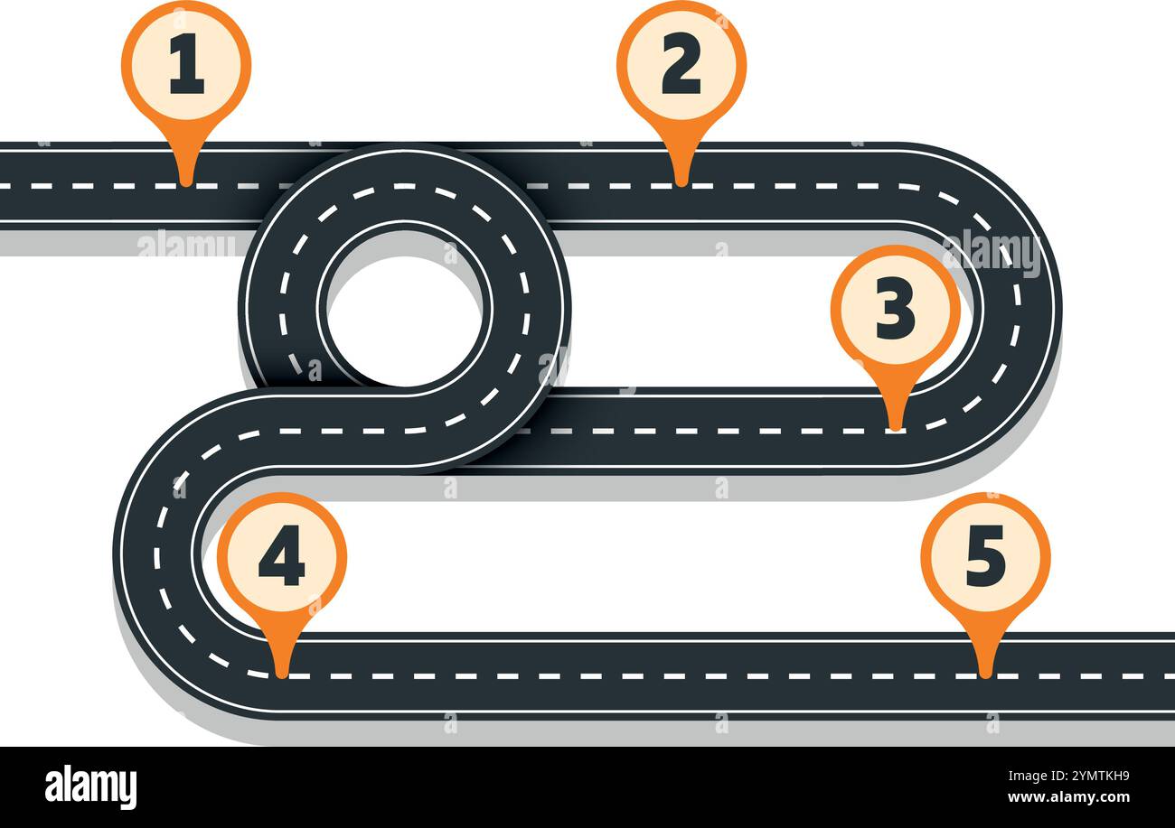Road with location mark. Route infographic. Navigation path Stock ...