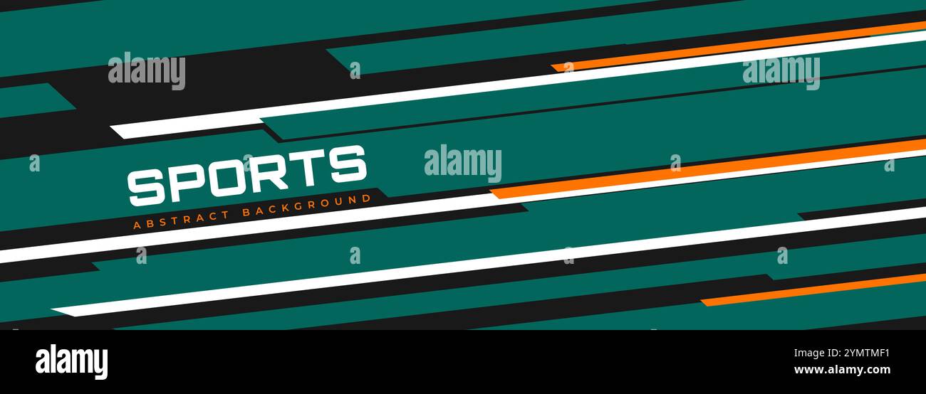Green modern sports banner design with diagonal black, white and orange ...