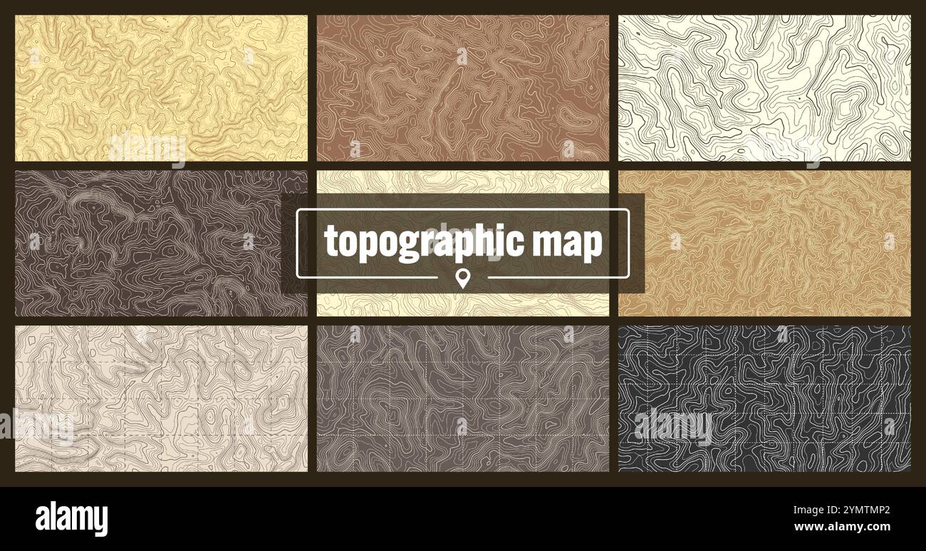Colorful topographic map with contour lines. Geographic terrain grid ...