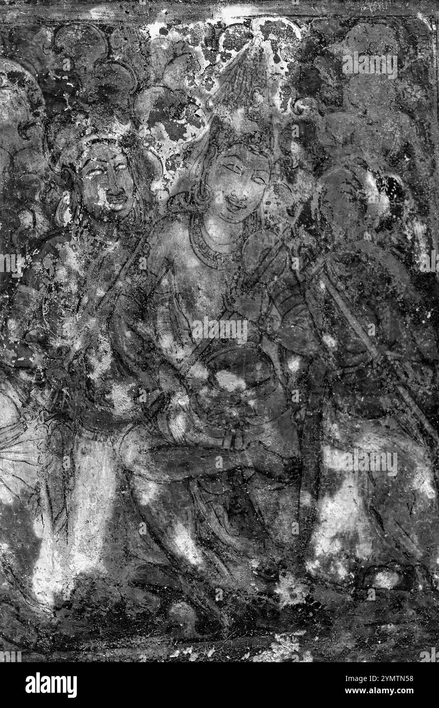 Fresco painting on ceiling of Jain Caves at Ellora India Stock Photo ...