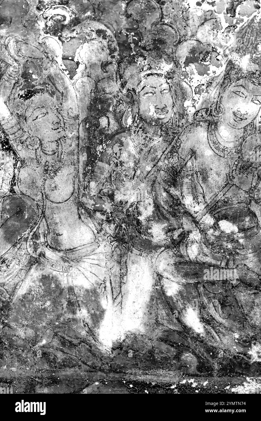 Fresco painting on ceiling of Jain Caves at Ellora India Stock Photo ...