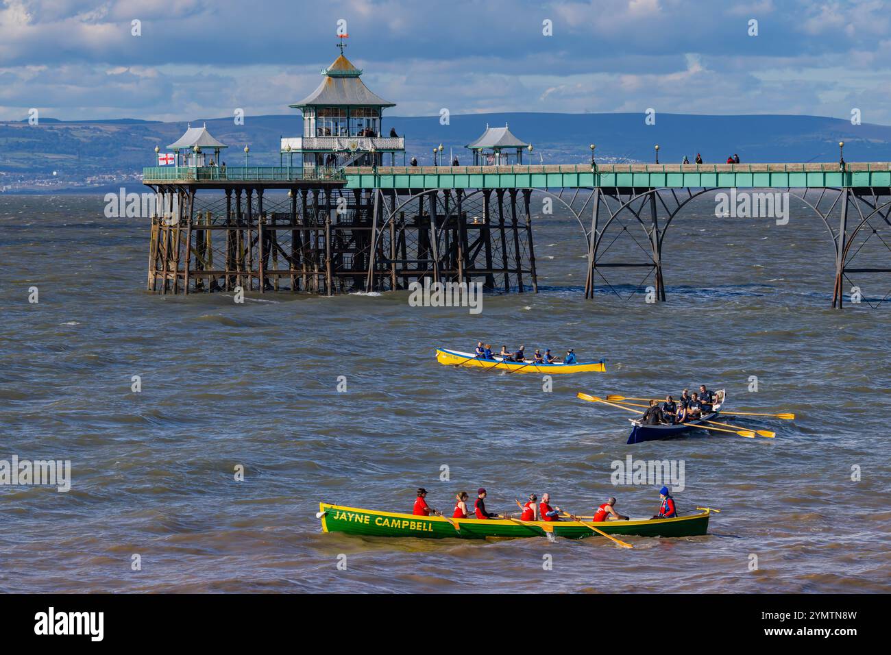 Pilot Gig racing on the Severn Estuary with choppy seas Stock Photo - Alamy