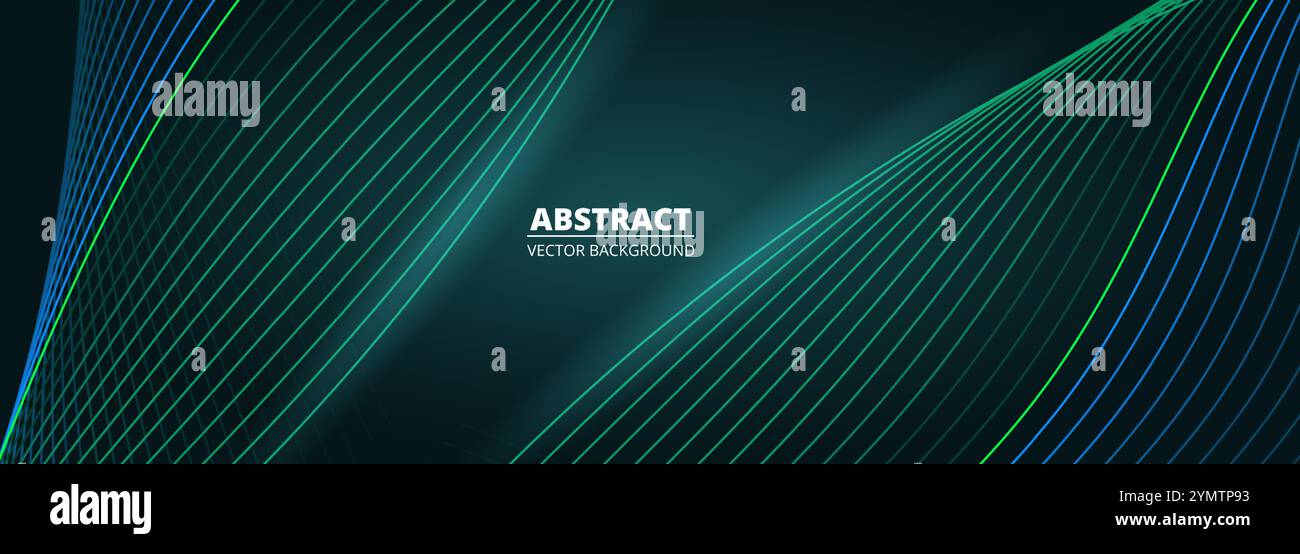 Abstract dark turquoise wide vector background with glowing blue and ...